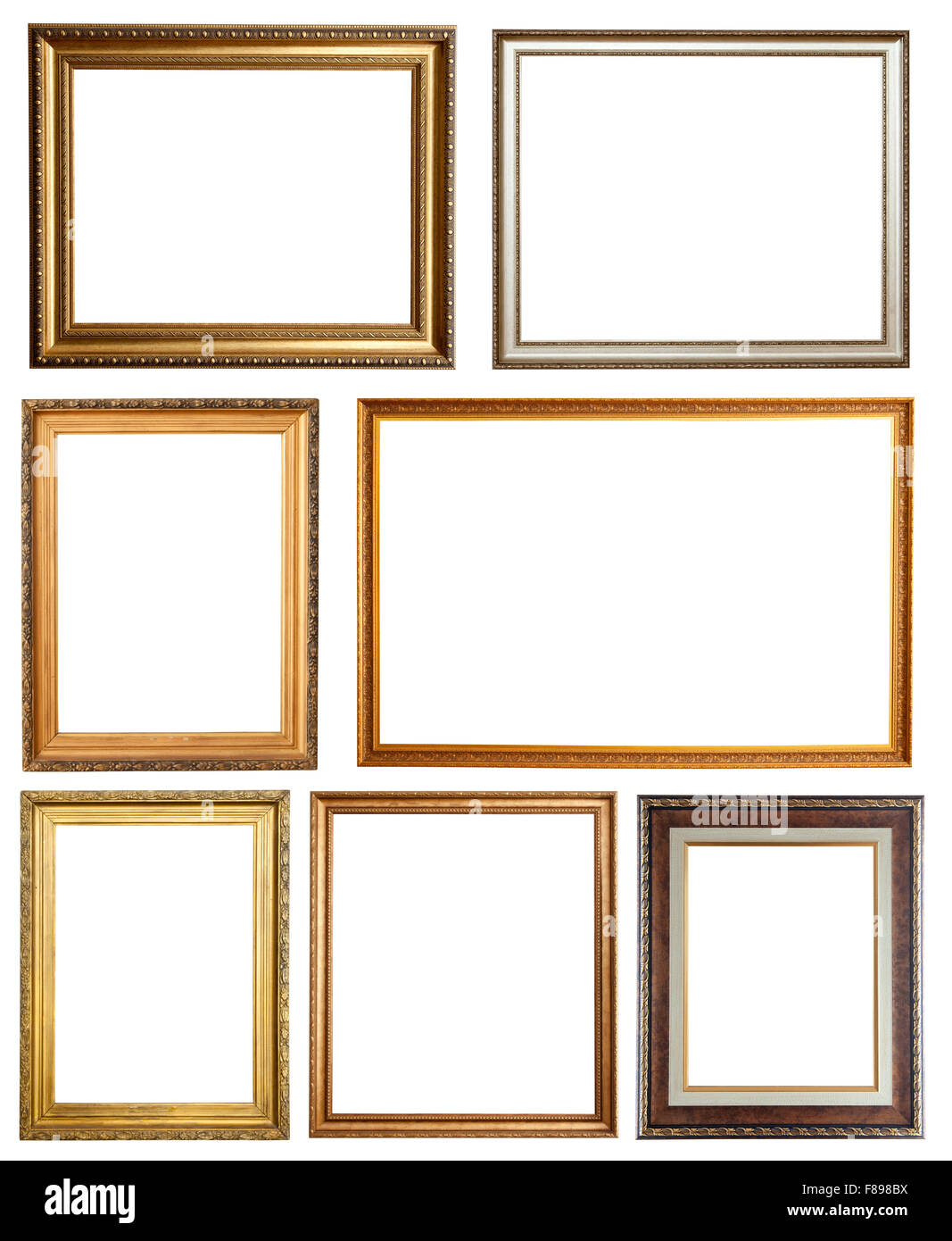 Set of 7 picture frames. Isolated over white background with clipping ...