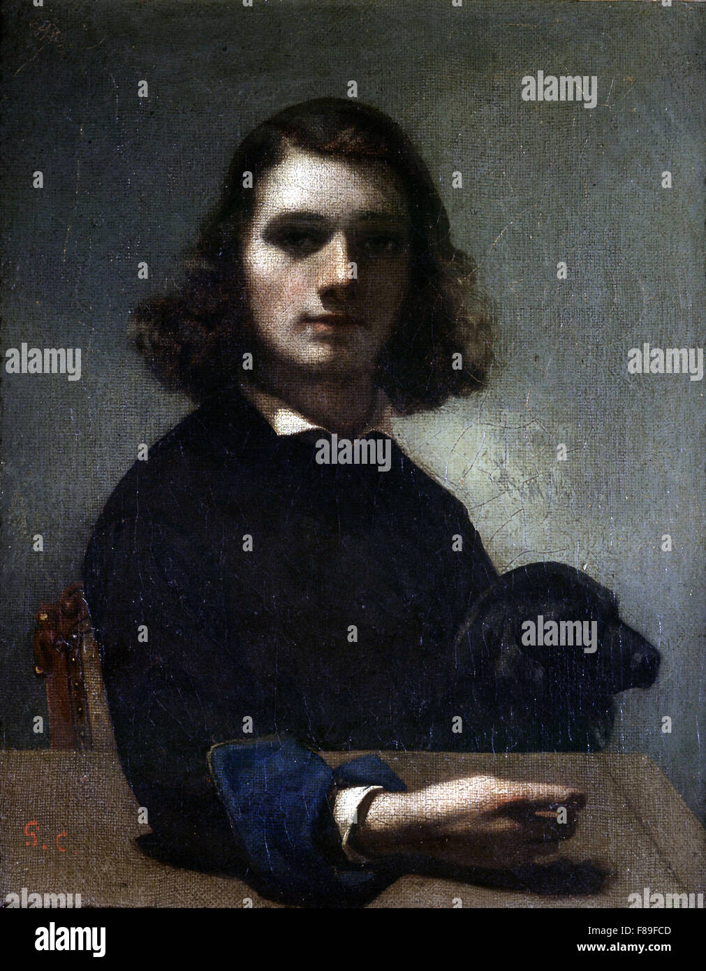 Gustave Courbet - Self-portrait with black dog - 1842 Stock Photo - Alamy