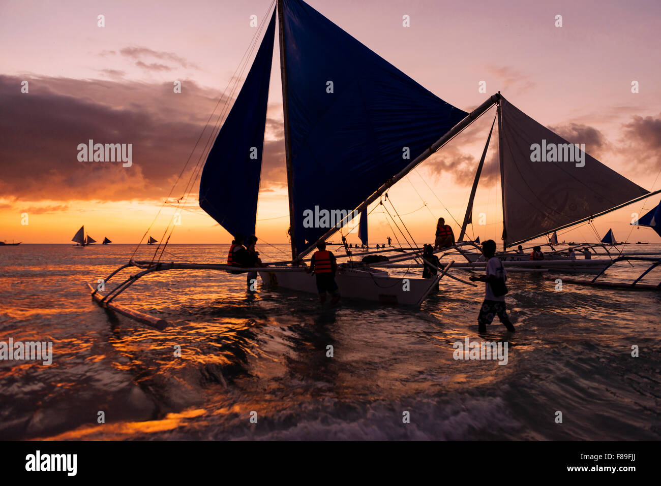 'Paraw' Boats, White Beach, Boracay, The Visayas, Philippines Stock ...