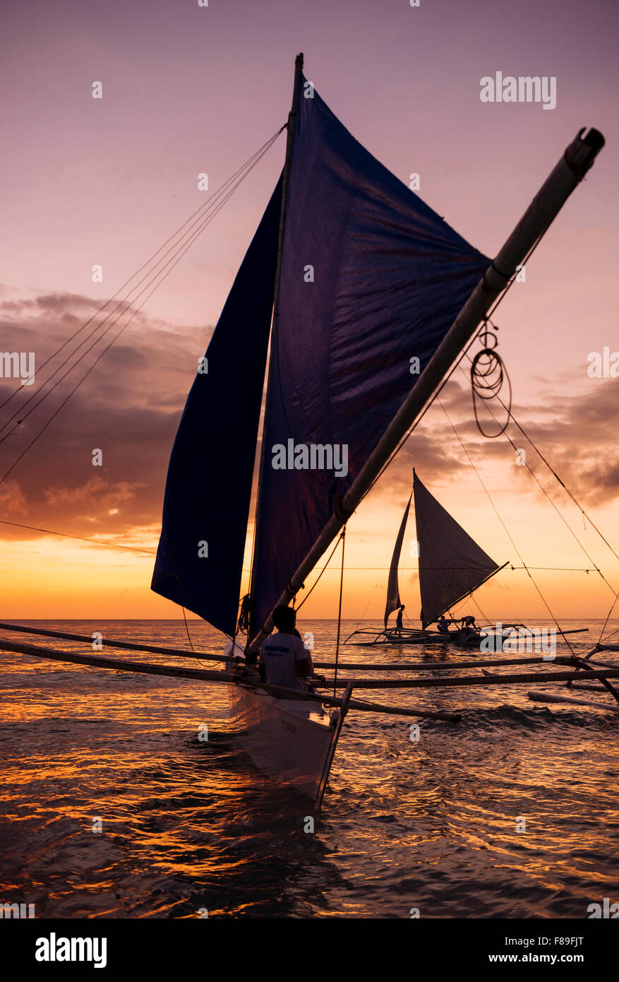'Paraw' Boats, White Beach, Boracay, The Visayas, Philippines Stock ...