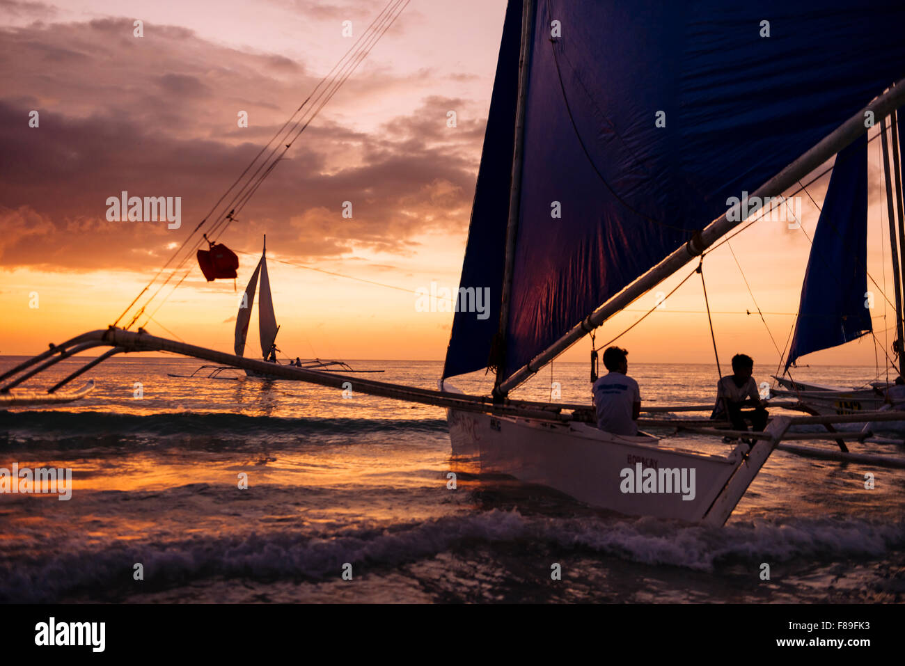 'Paraw' Boats, White Beach, Boracay, The Visayas, Philippines Stock ...