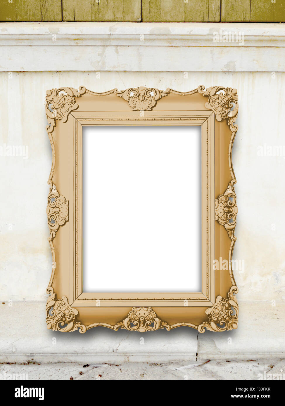 Baroque frame on ancient wall background texture Stock Photo - Alamy