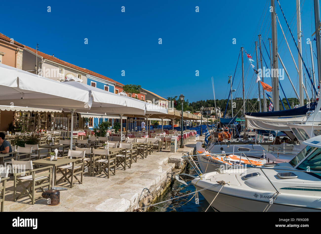 FISKARDO TOWN, KEFALONIA ISLAND, GREECE - JULY 12, 2015: Bay of ...