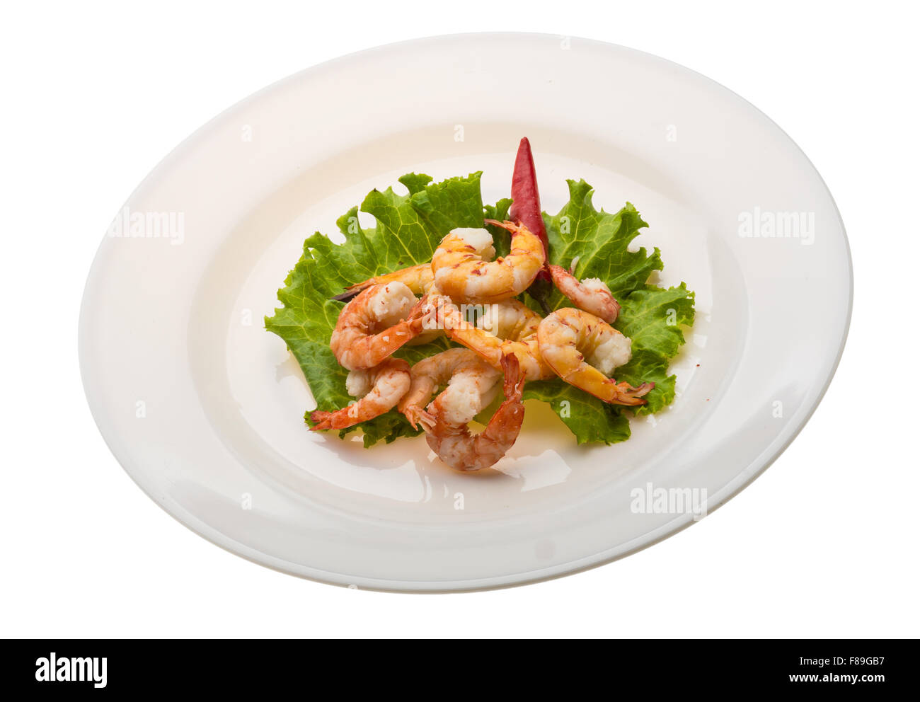 Unshelled king prawn heap with salad leaves Stock Photo - Alamy