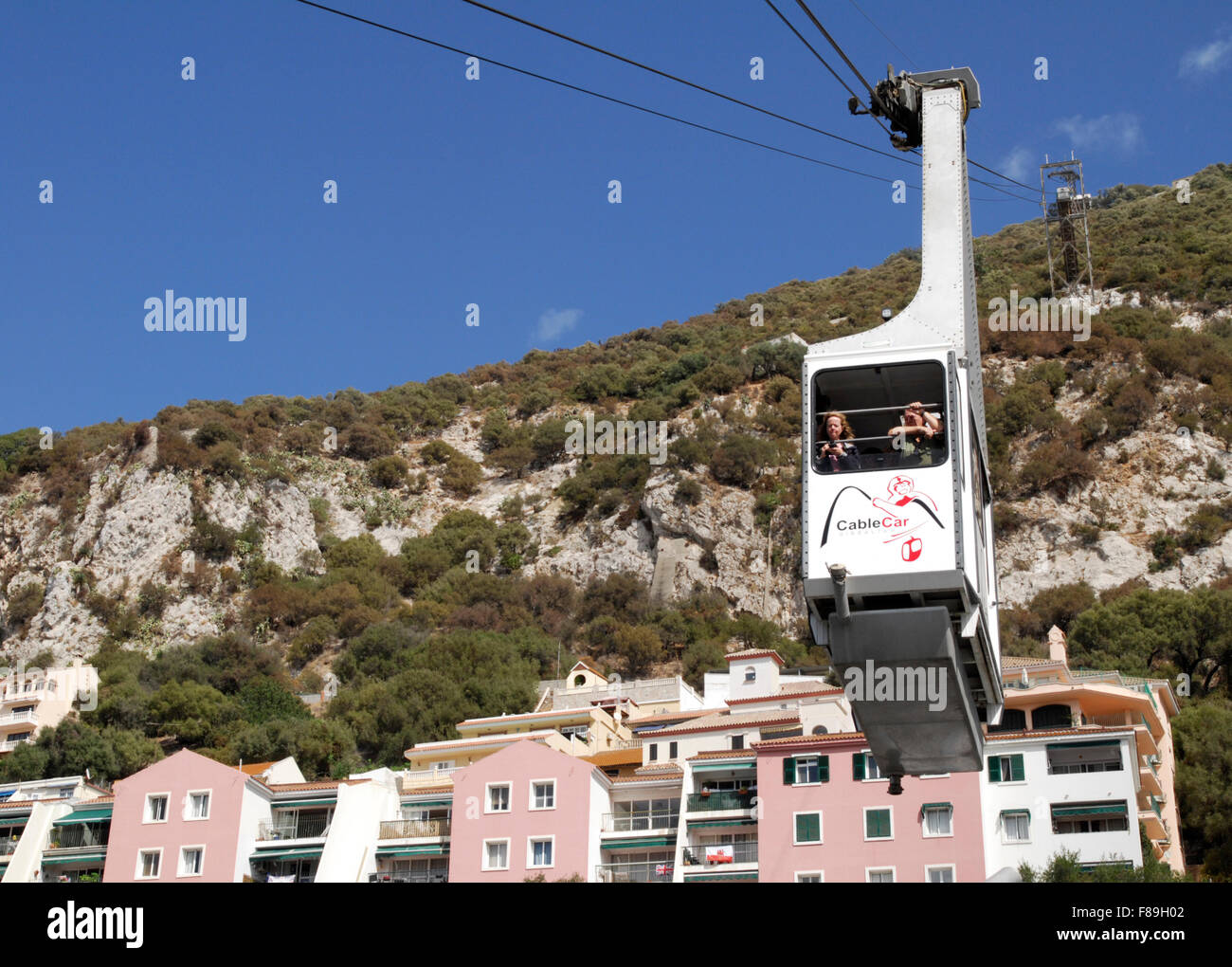Gibraltar. Cable car which carries people to the top of the Rock Stock ...