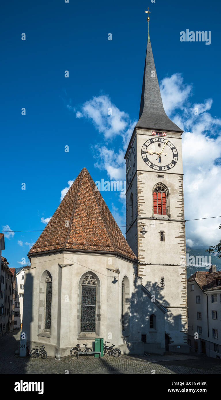St.Martin Church in Chur, the oldest town of Switzerland Stock Photo ...