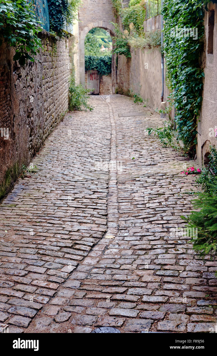 Cobbled alleyway in a small town in Champagne, France Stock Photo - Alamy