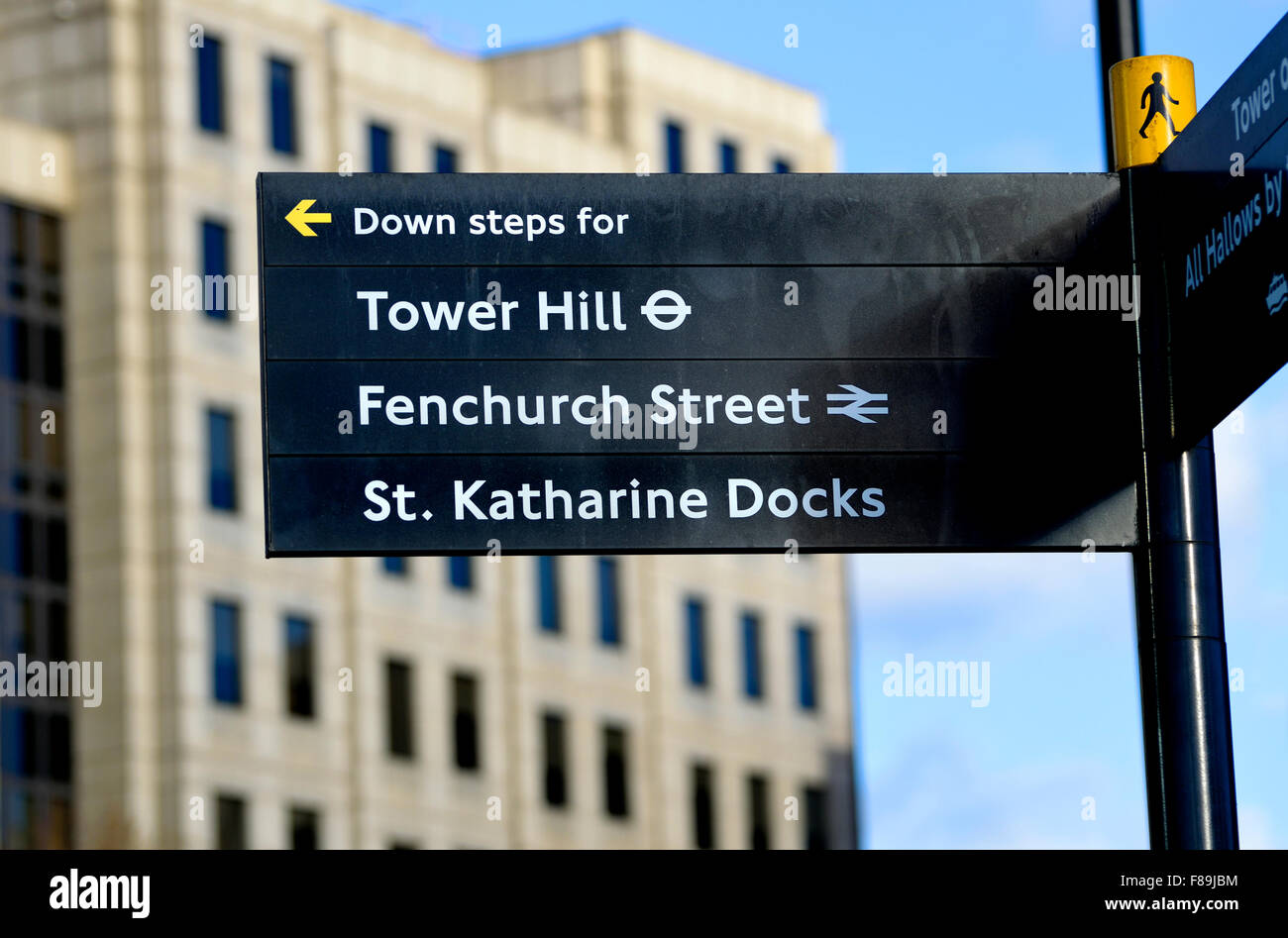 London, England, UK. Tourist signpost near the Tower of London Stock ...