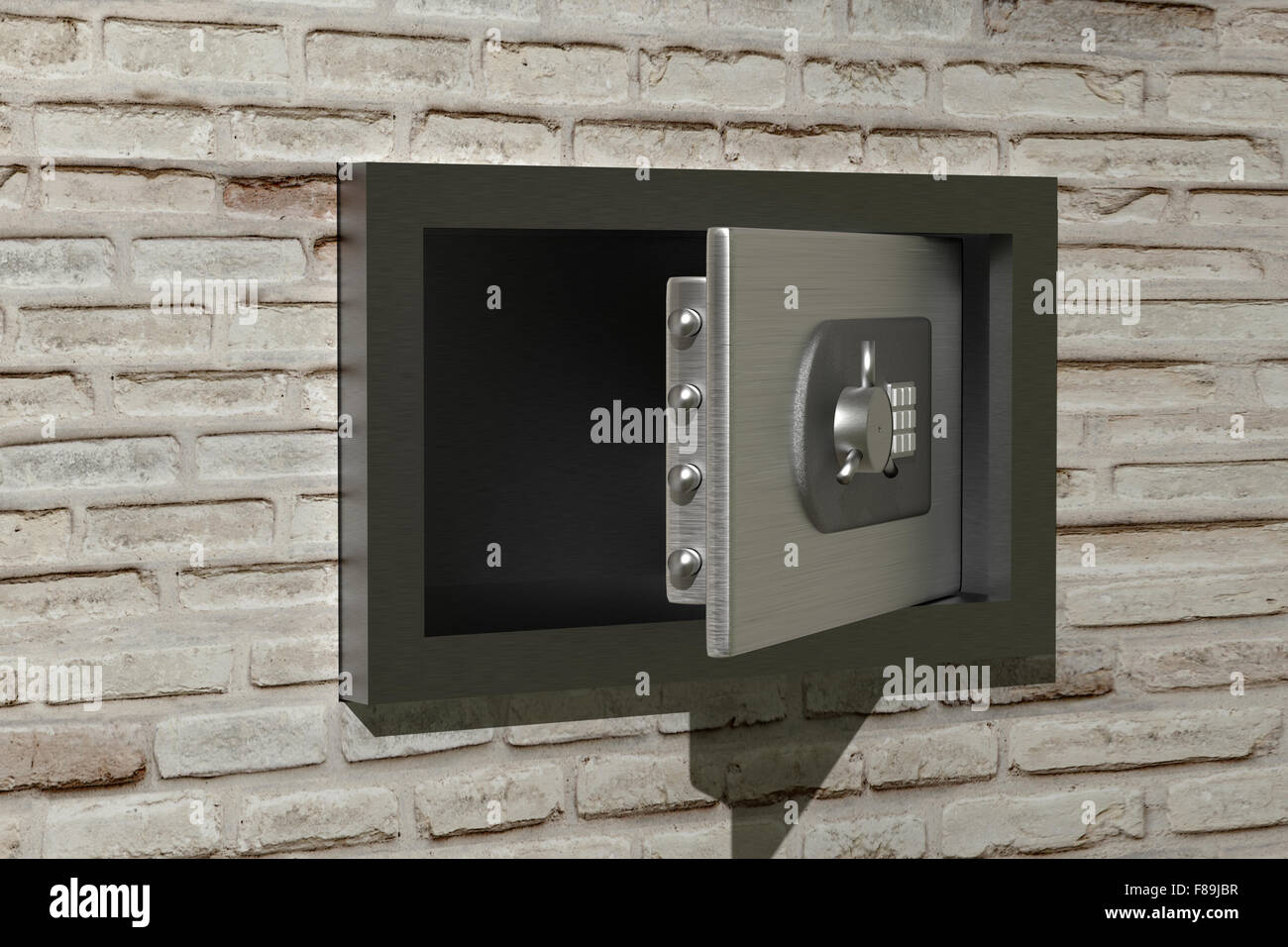 3d rendering of an open security box in a brick wall Stock Photo - Alamy