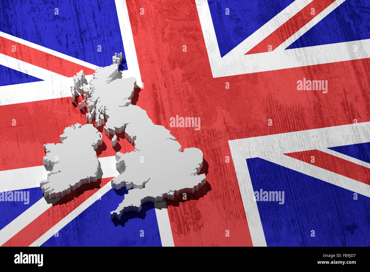 3d rendering of an uk map with a flag stamped Stock Photo - Alamy