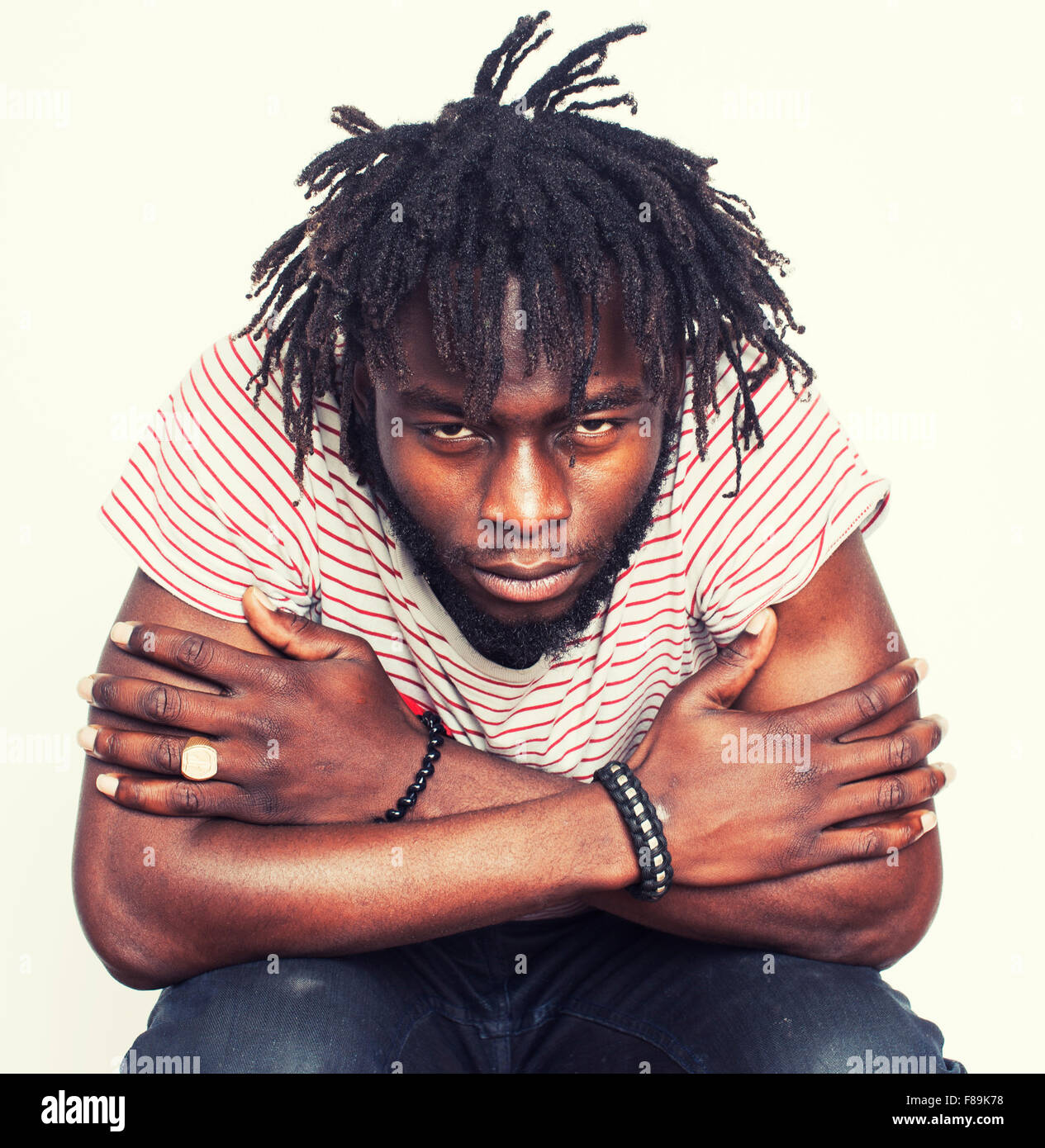young handsome afro american man, angry look, weed junky isolated on ...