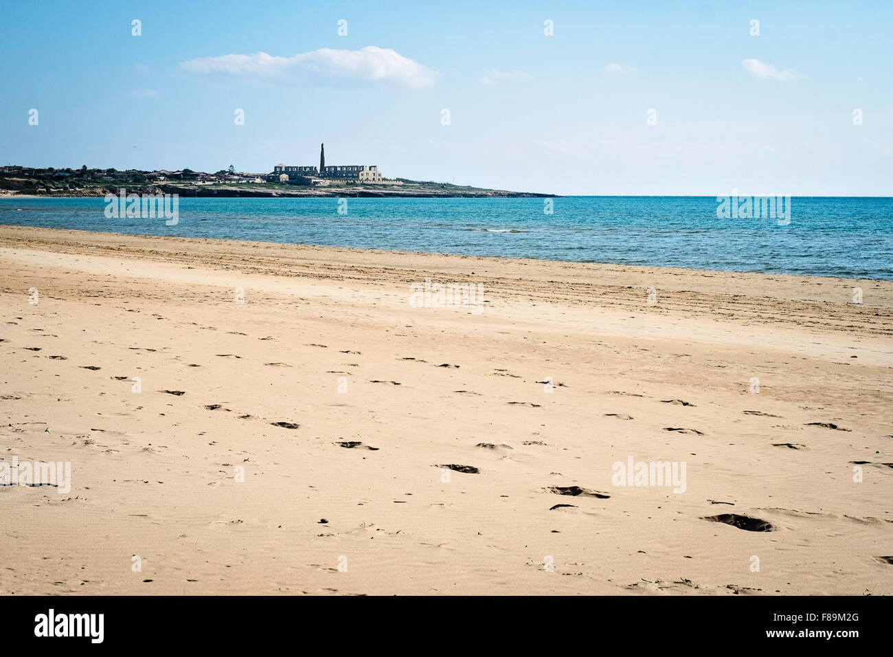 footprints in the sand on Sampieri beach in November, Sicily, Italy ...
