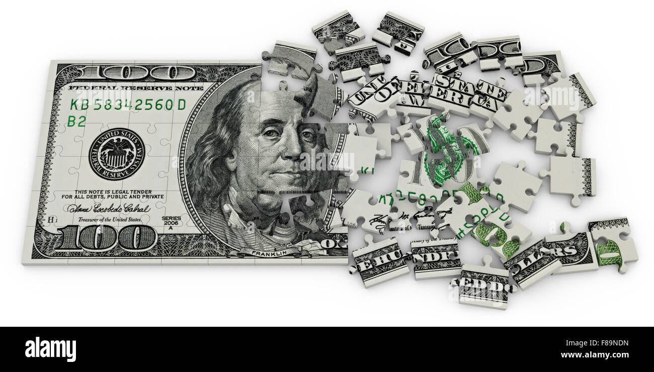puzzle with a picture of a dollar bill on a white background Stock ...
