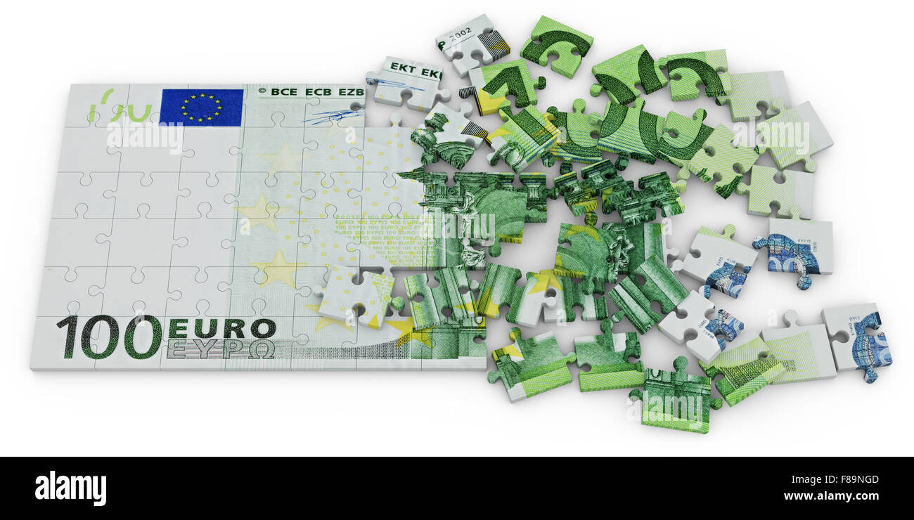 puzzle with the image of euro banknotes on a white background Stock ...