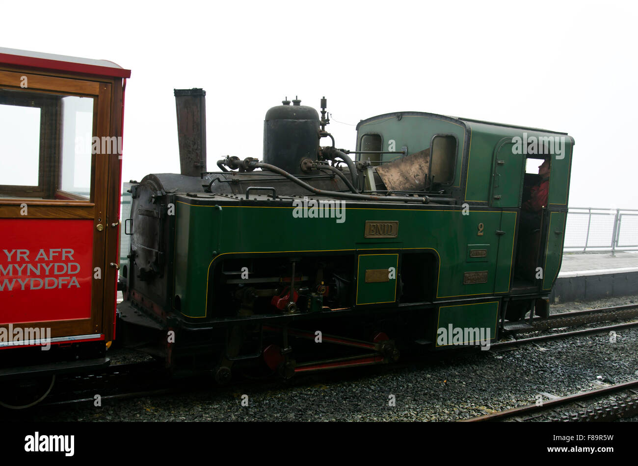 Steam locomotive at the upper station of the Snowdon Mountain Railway ...