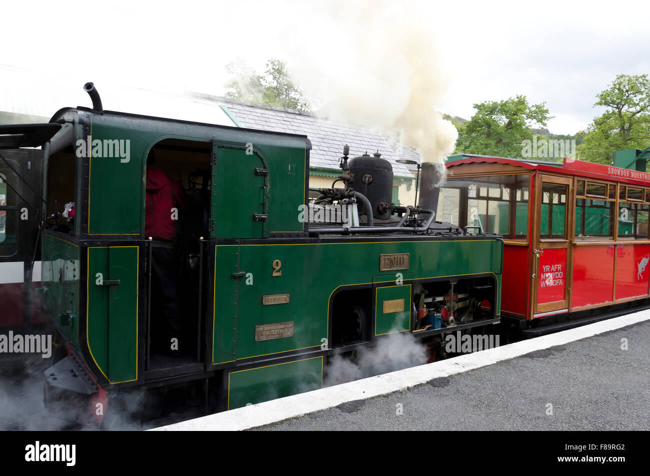 Steam powered train on the Snowdon Mountain Railway at the station in ...