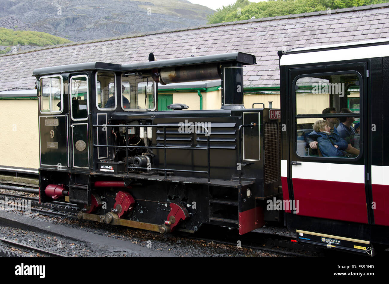 Diesel powered train on the Snowdon Mountain Railway leaving the ...