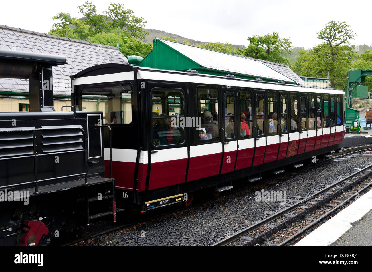 Diesel powered train on the Snowdon Mountain Railway leaving the ...