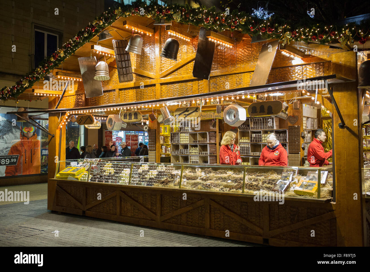 A chocolate stand at the German Christmas market, Bristol UK Stock ...