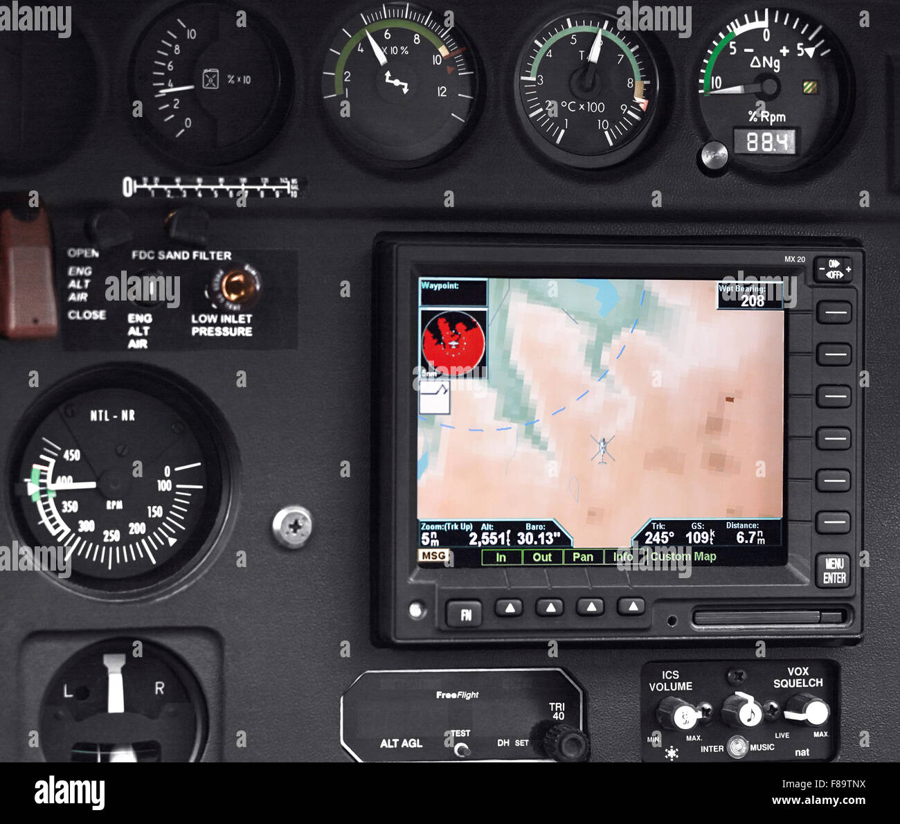 Inside pilot cockpit.Helicopter instrument and control panel Stock ...