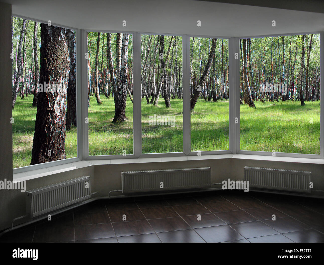 plastic windows overlooking the grove in the spring Stock Photo - Alamy
