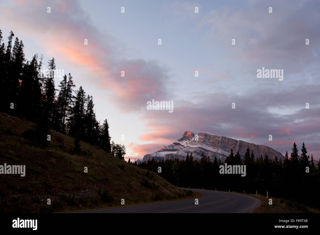 sunrise alpenglow on mount rundle banff alberta Stock Photo - Alamy