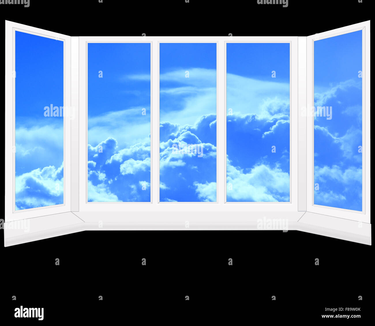 plastic window overlooking the blue beautiful heaven isolated Stock ...