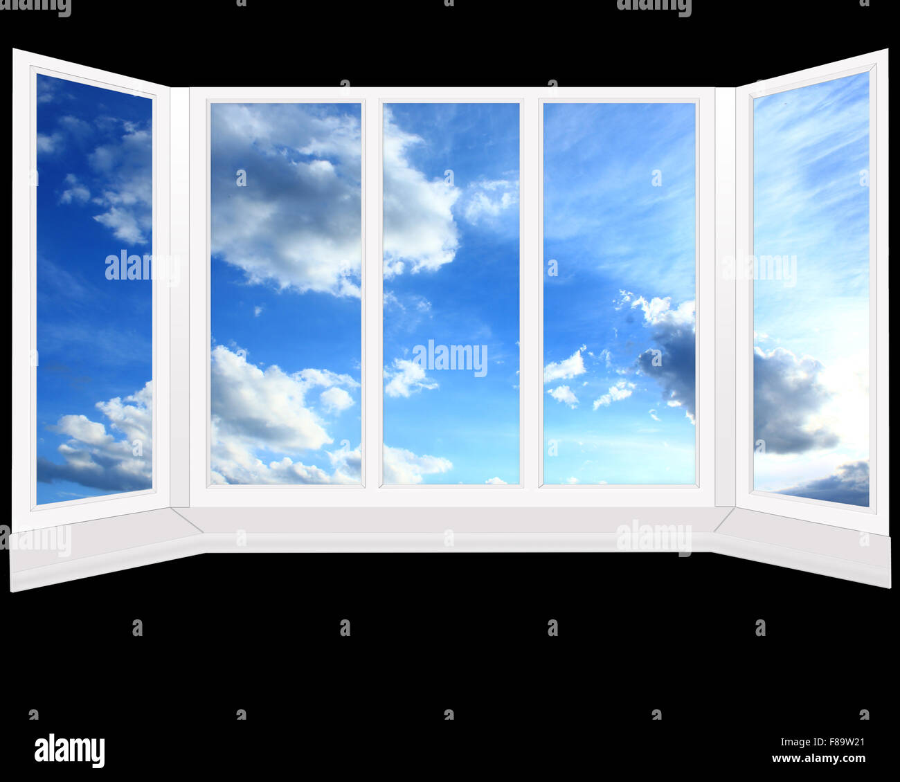 plastic window overlooking the blue beautiful heaven isolated Stock ...