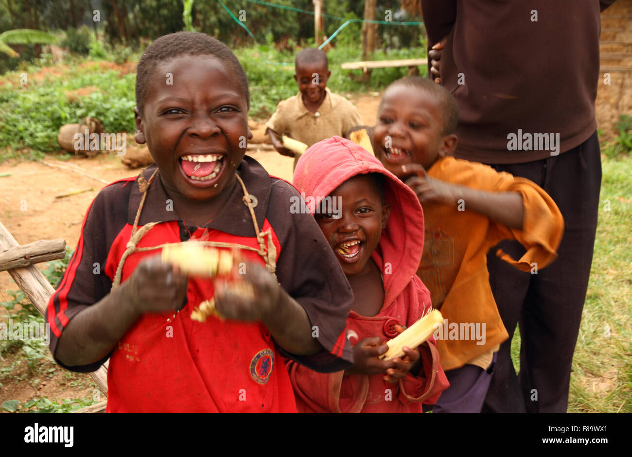 Happy African Children With Food