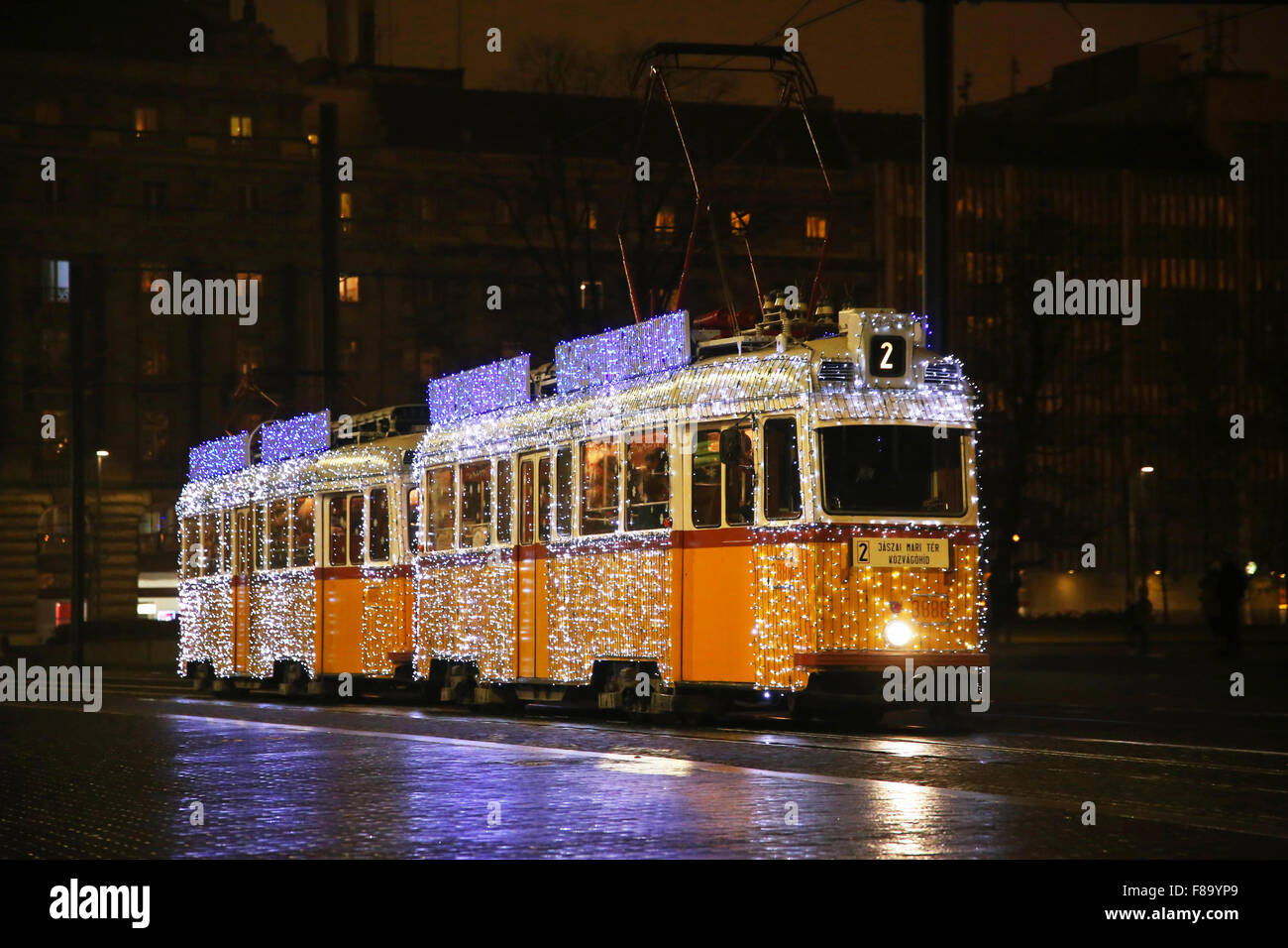 Festive christmas tram in Budapest city capital of Hungary Stock Photo ...