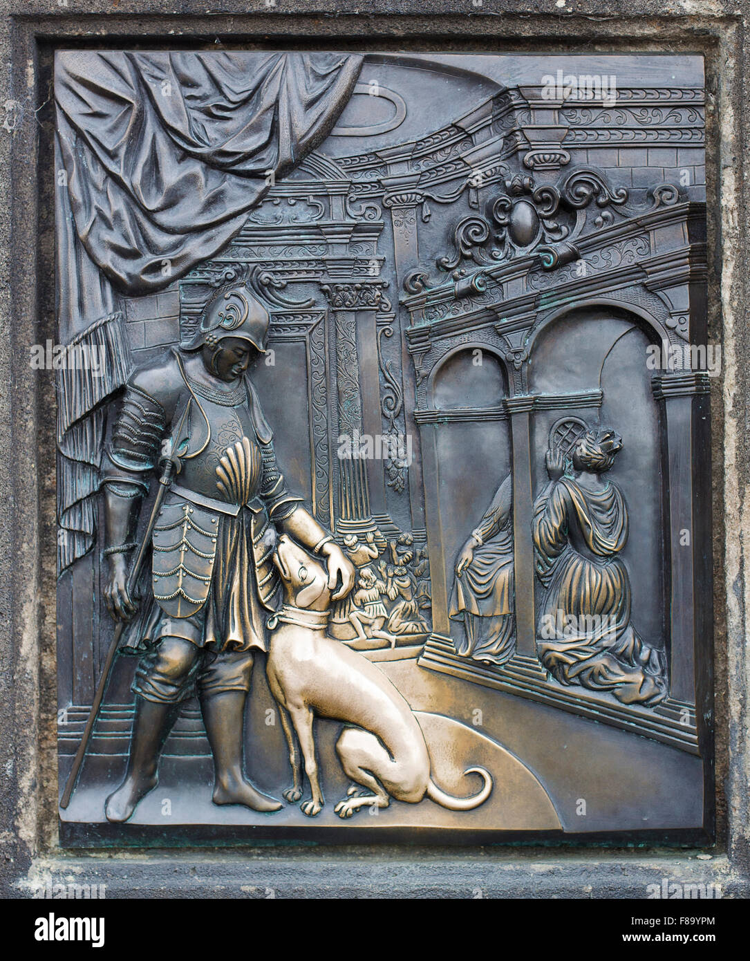 Brass relief of St. John of Nepomuk on Charles Bridge in Prague Stock ...