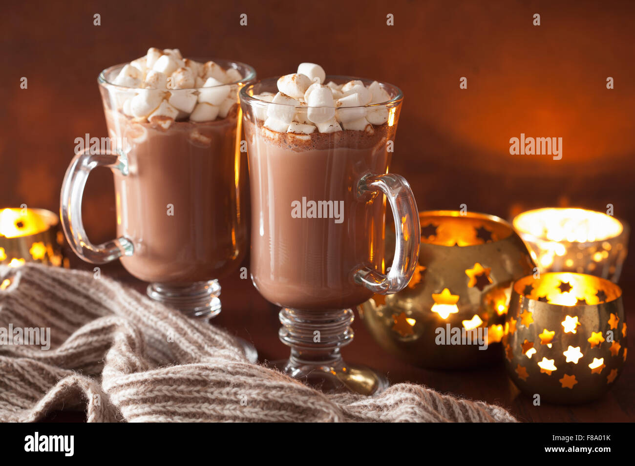 hot chocolate with mini marshmallows cinnamon winter drink Stock Photo ...