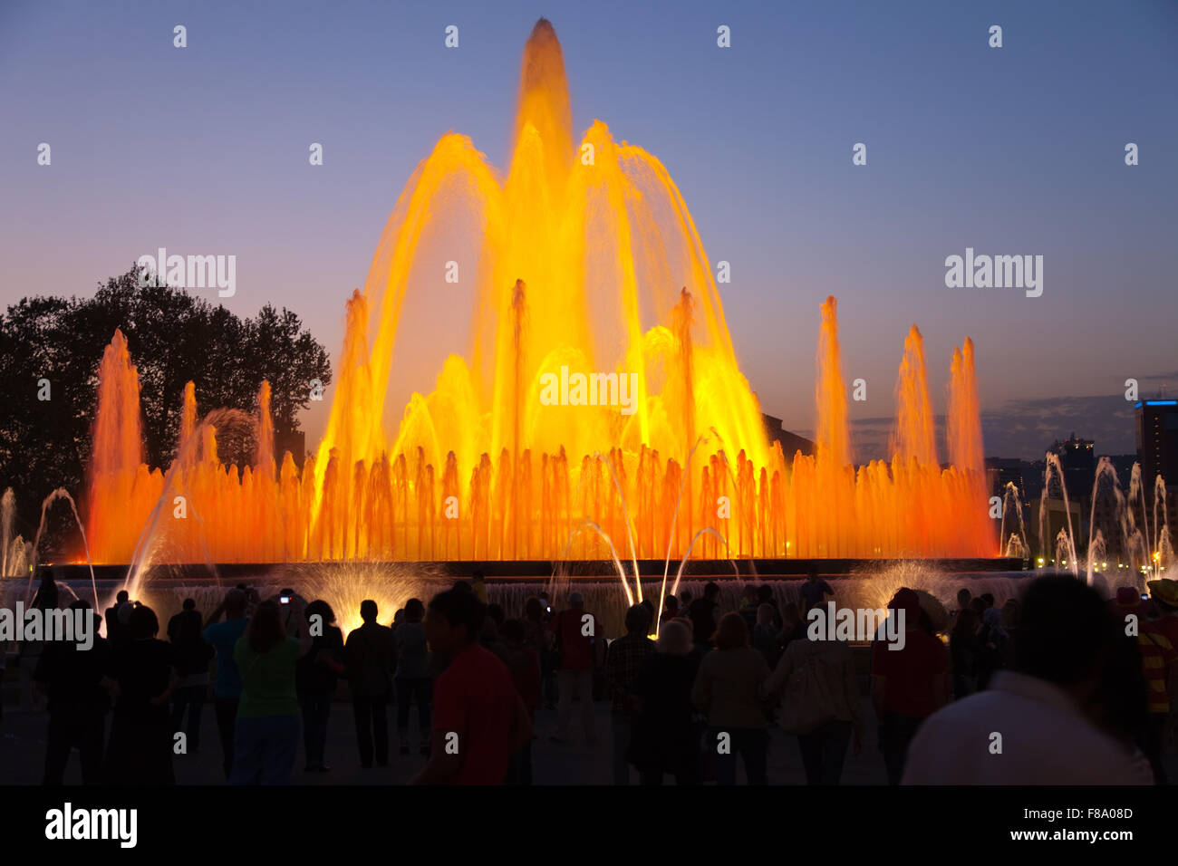 Magic fountain at Barcelona in evening. Spain Stock Photo - Alamy