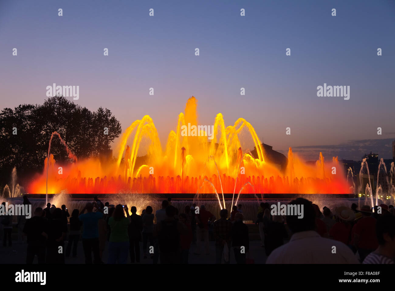 Magic fountain at Barcelona in dusk. Spain Stock Photo - Alamy