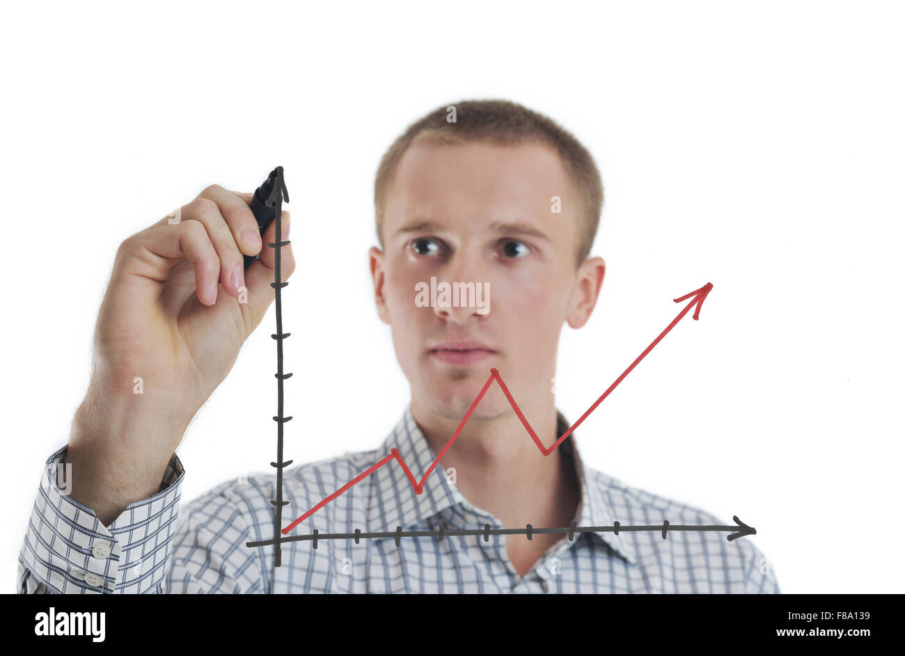 business man draw success line chart isolated on white background in ...