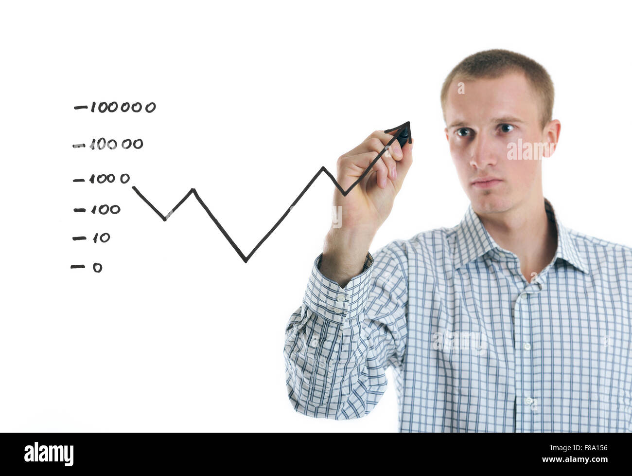 business man draw success line chart isolated on white background in ...