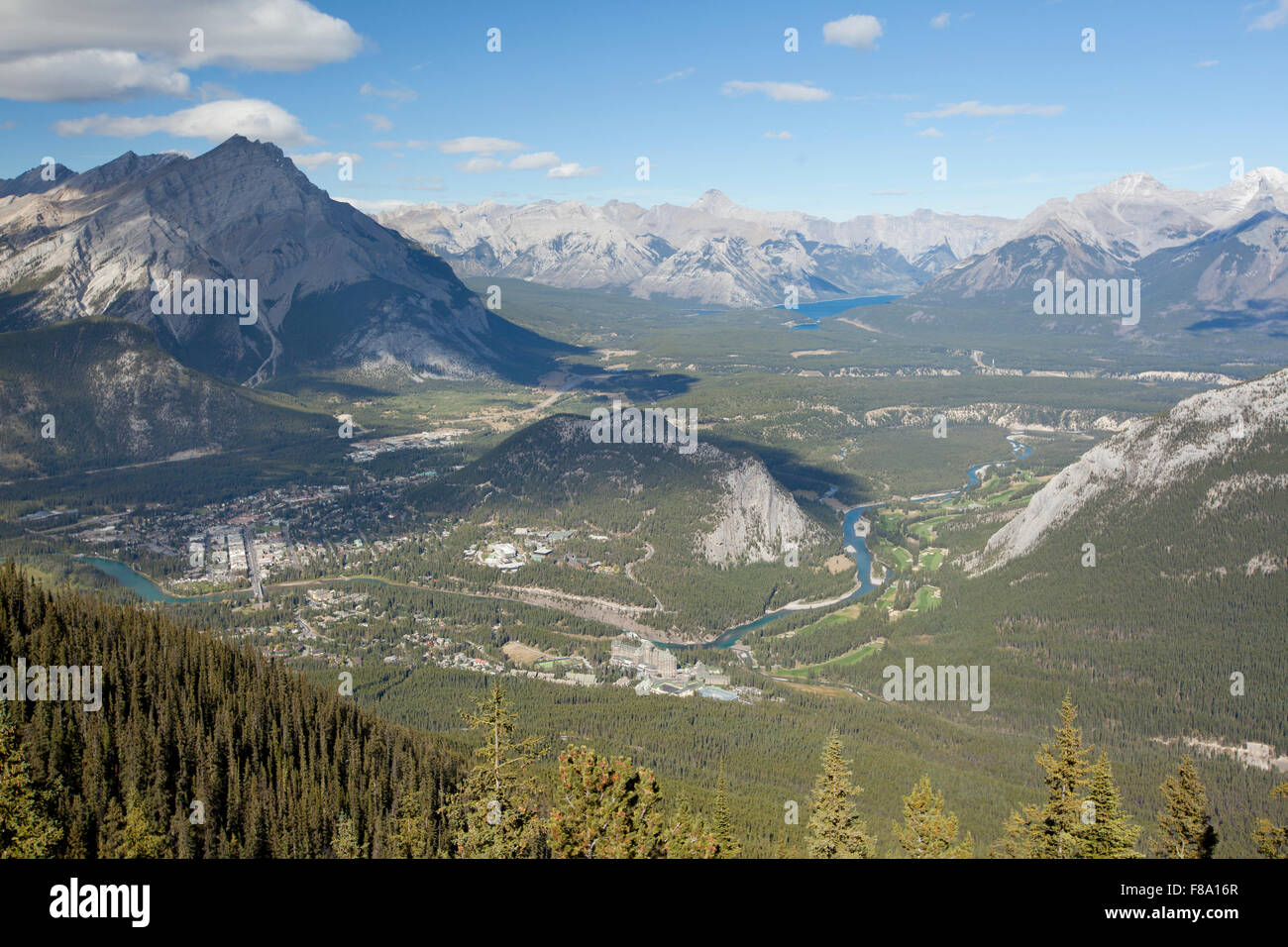 view of banff town alberta from sulphur mountain Stock Photo - Alamy