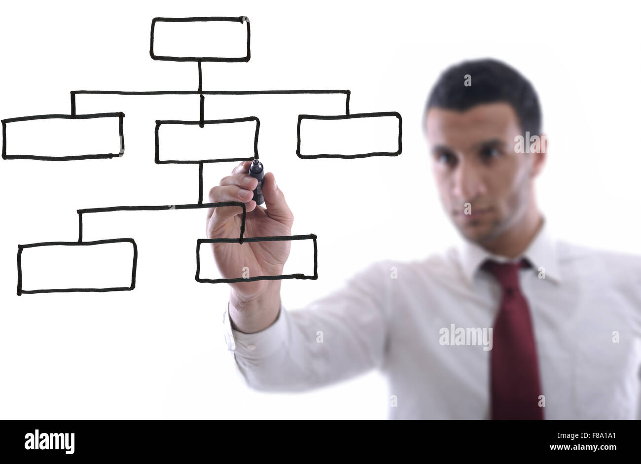 business man draw organisation flow chart isolated on white background ...