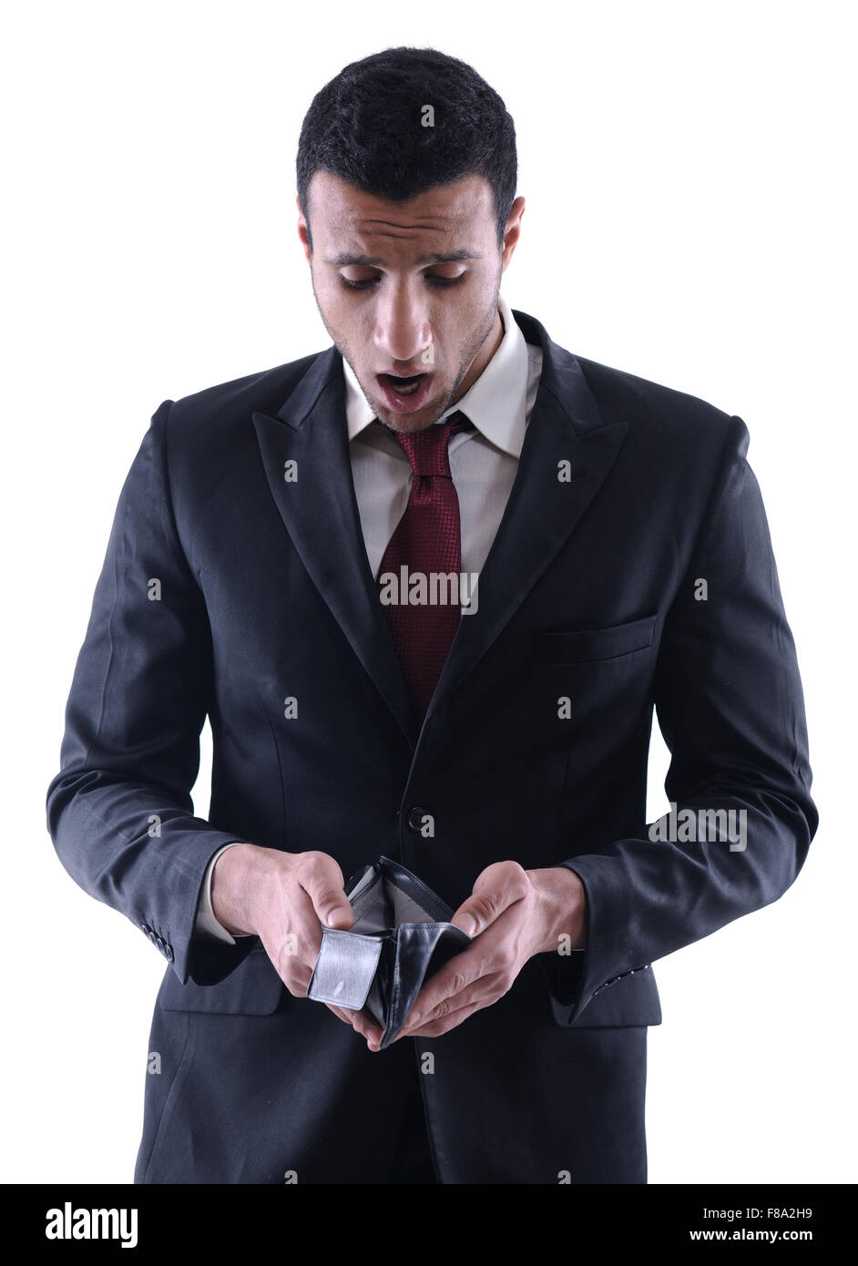 Portrait of a business man holding and catch falling money bills ...