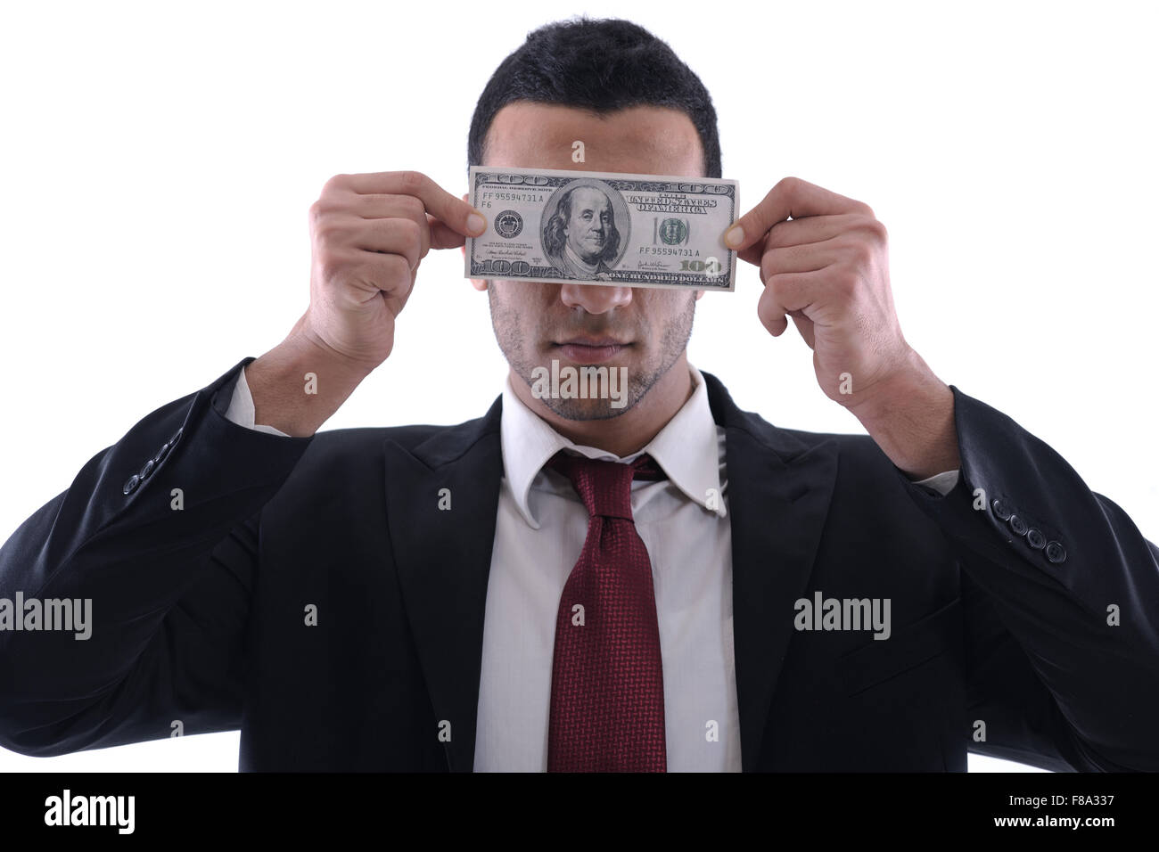 Portrait of a business man holding and catch falling money bills ...