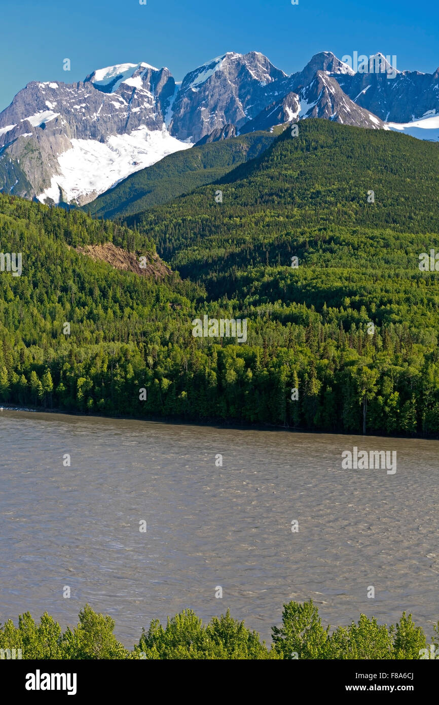 The Seven Sisters Mountain range and the Skeena river near Kitwanga ...