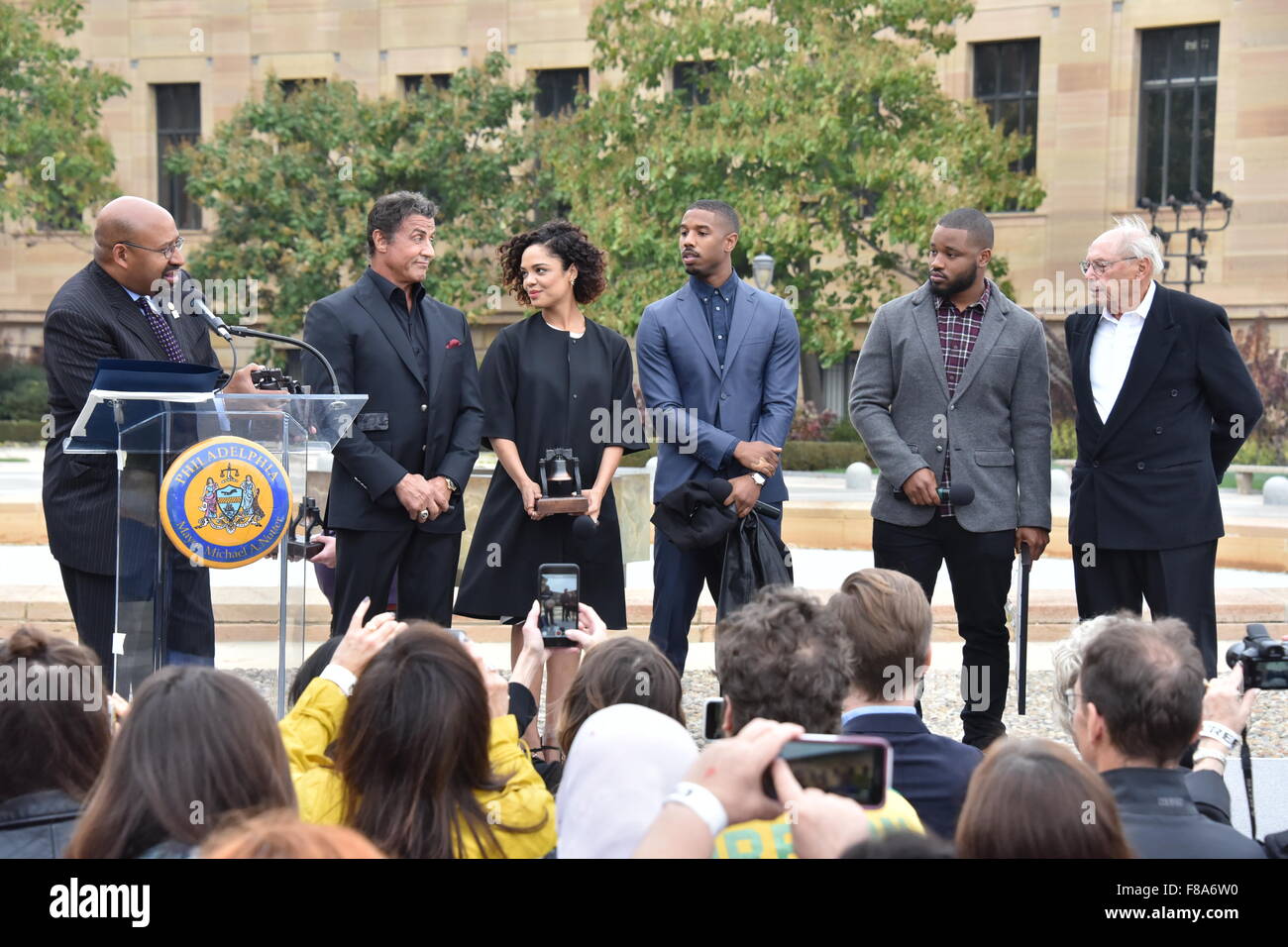 The cast of 'Creed' at a press conference on the steps of the ...