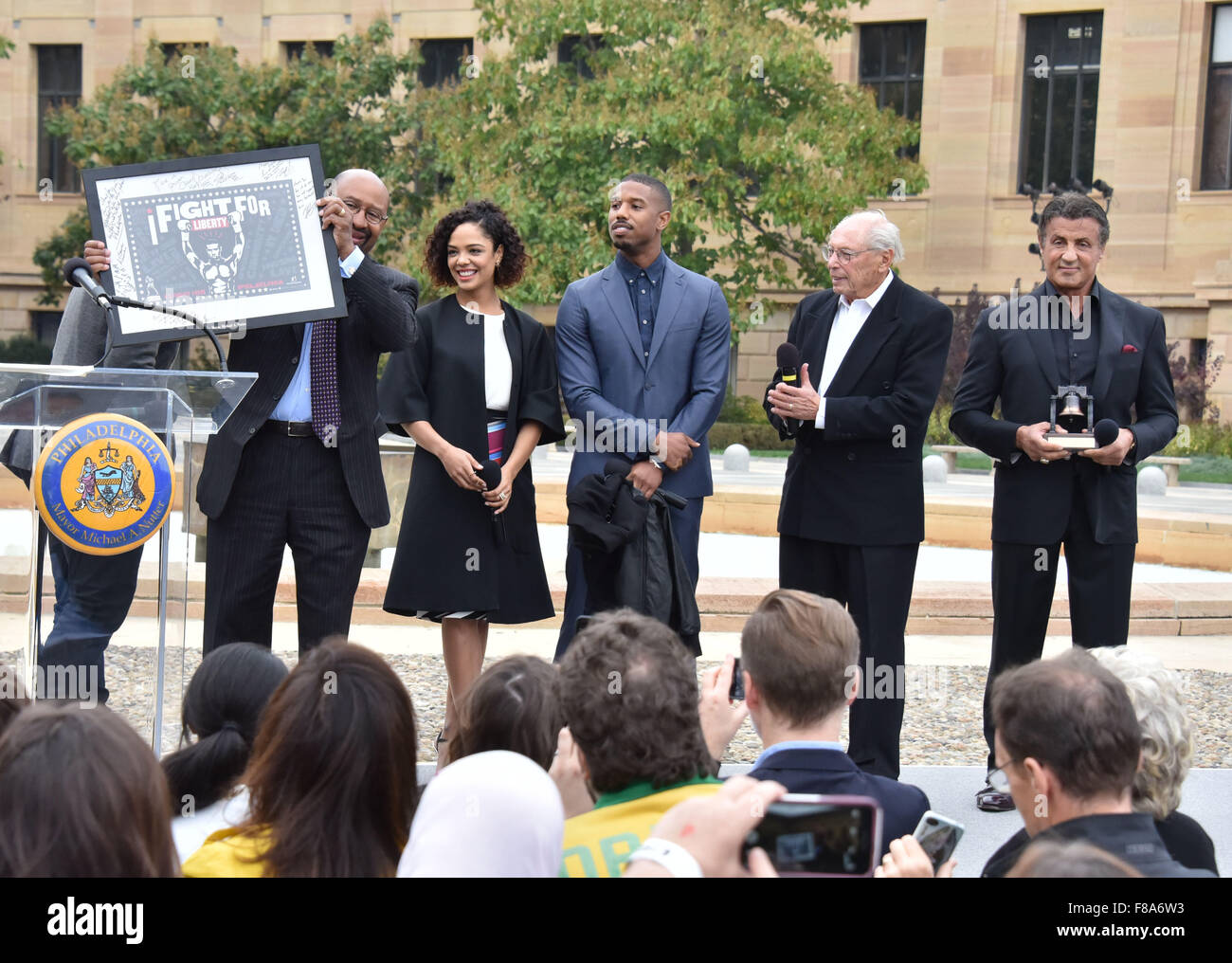 The cast of 'Creed' at a press conference on the steps of the ...
