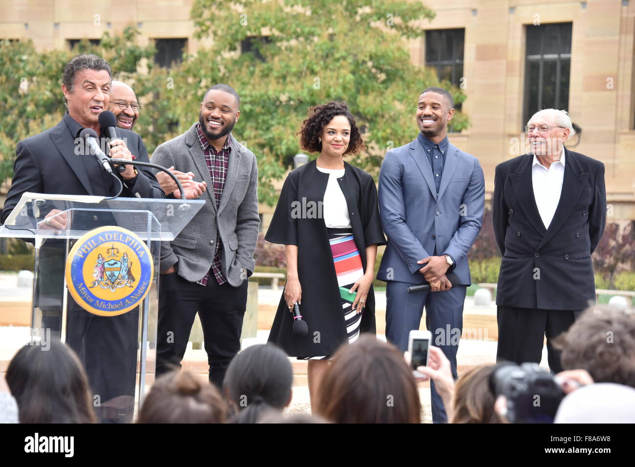 The cast of 'Creed' at a press conference on the steps of the ...