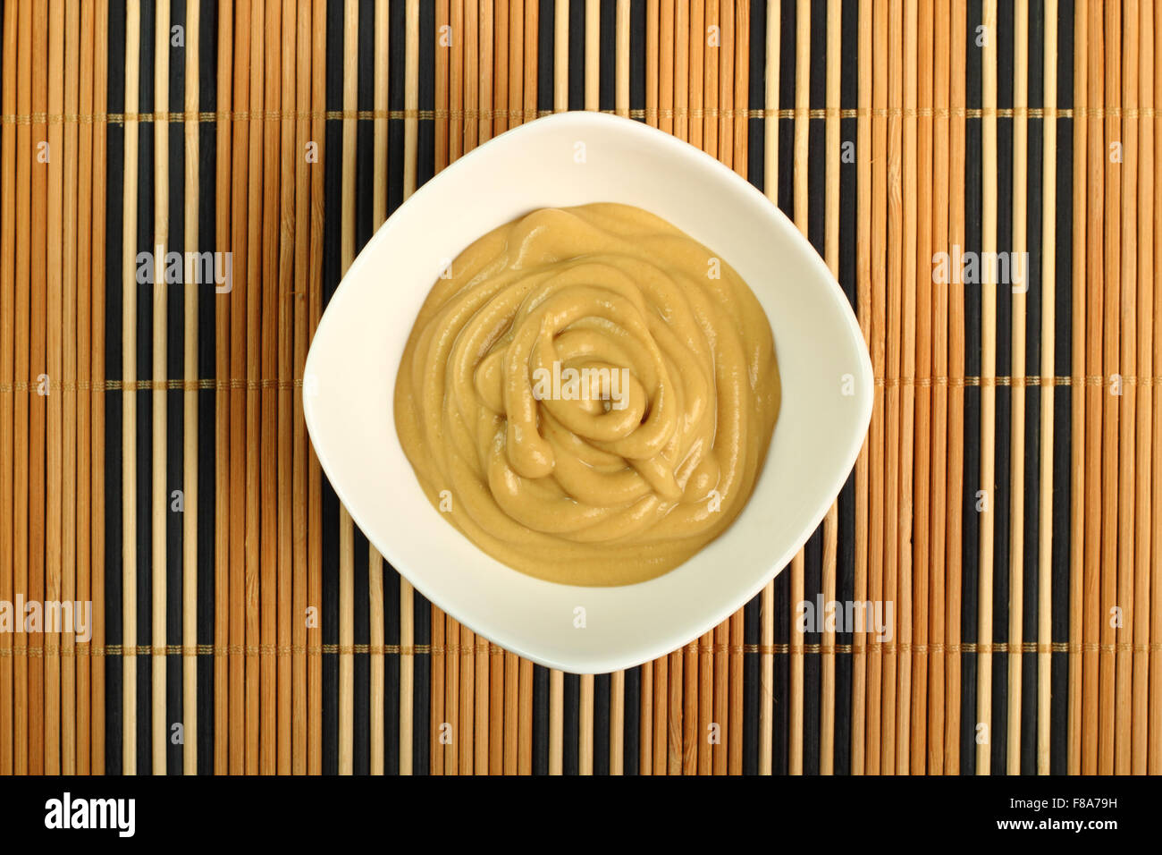 Mustard in bowl. Directly above Stock Photo - Alamy
