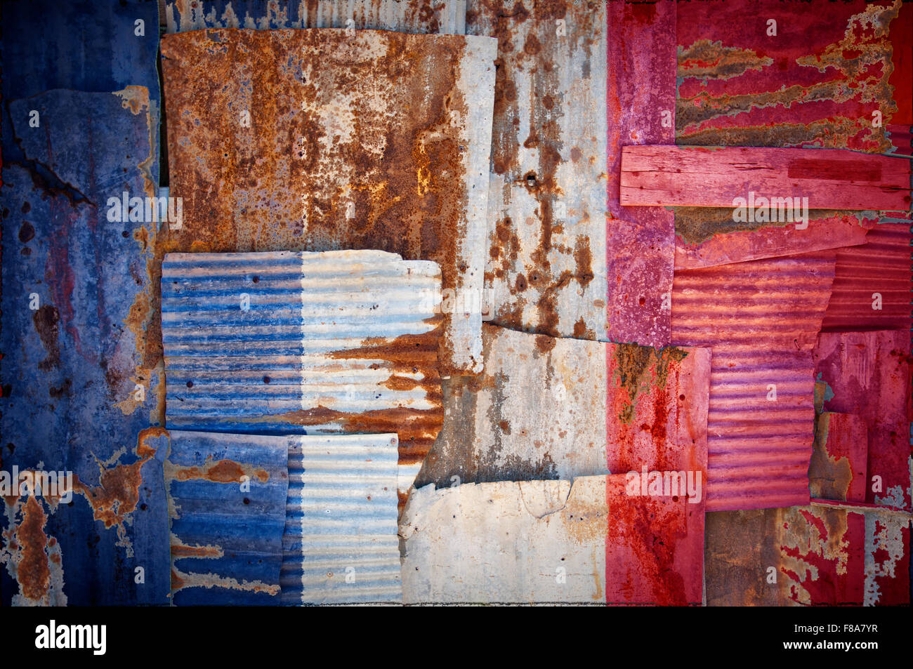 An abstract background image of the flag of France painted on to rusty ...