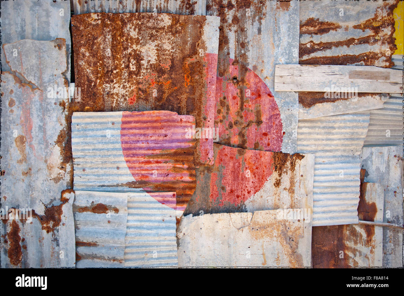 An abstract background image of the flag of Japan painted on to rusty ...