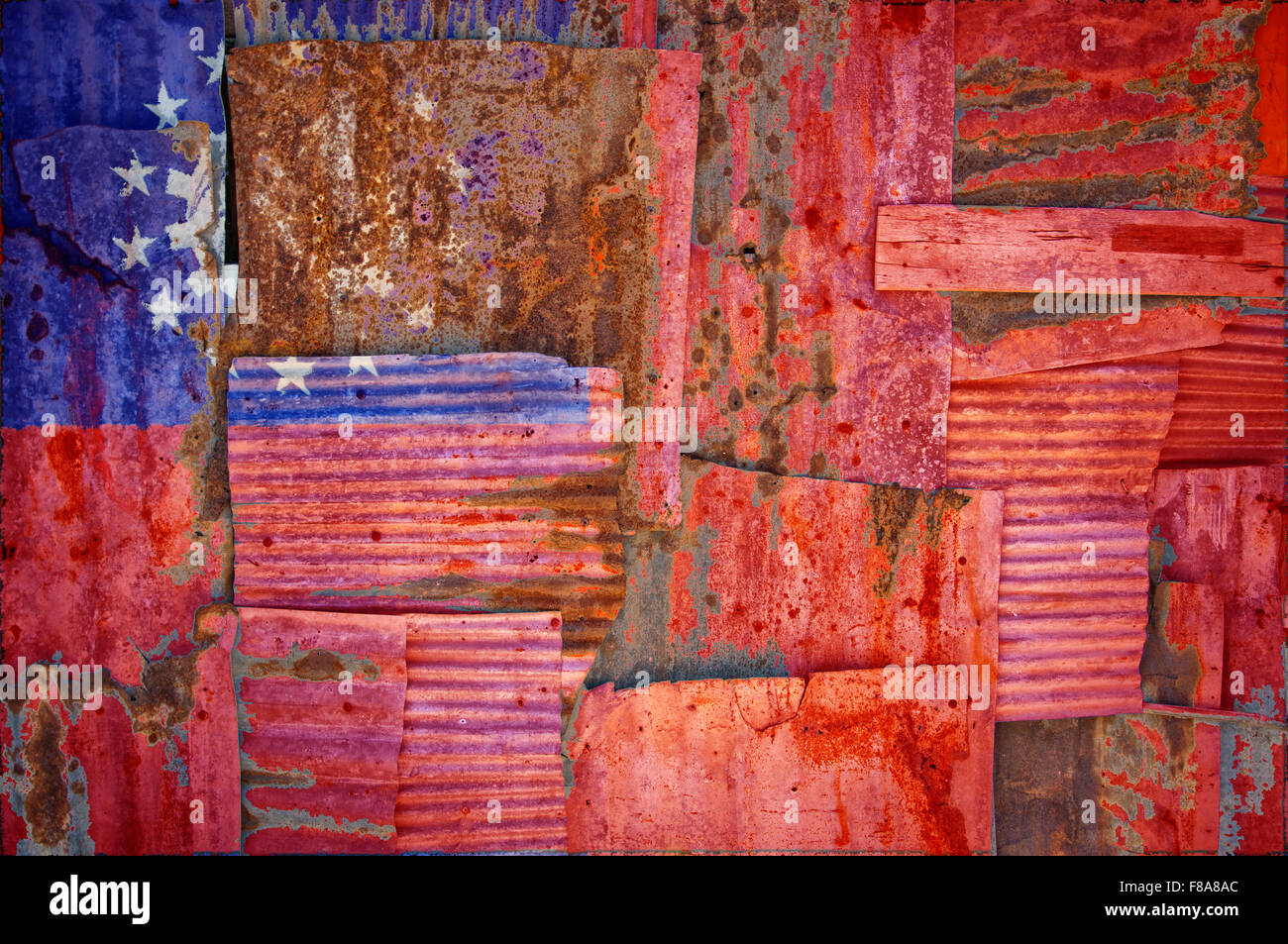 An abstract background image of the flag of Myanmar painted on to rusty ...