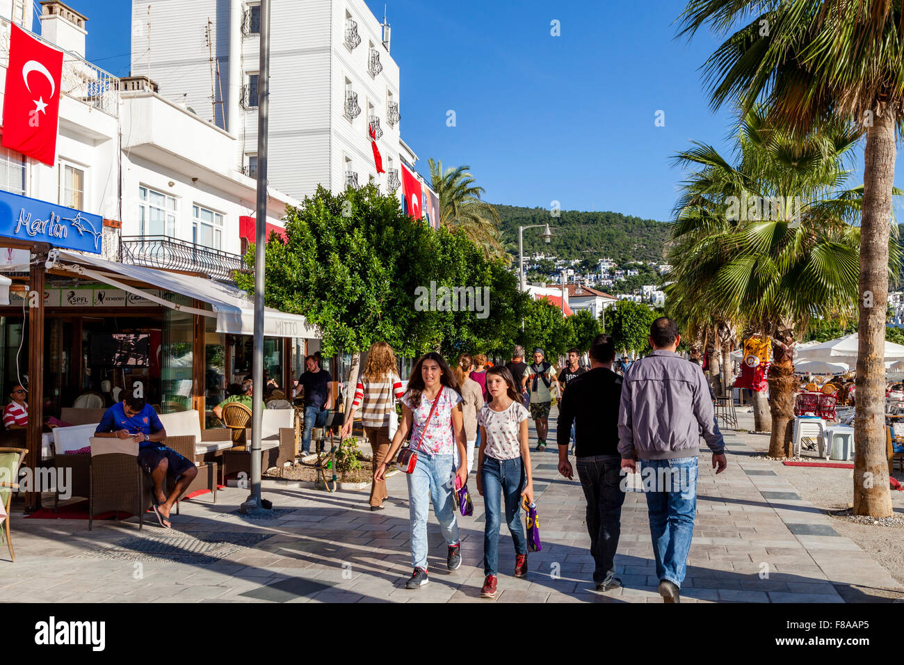 People Walking Along The Seafront, Bodrum, Mugla Province, Turkey Stock ...