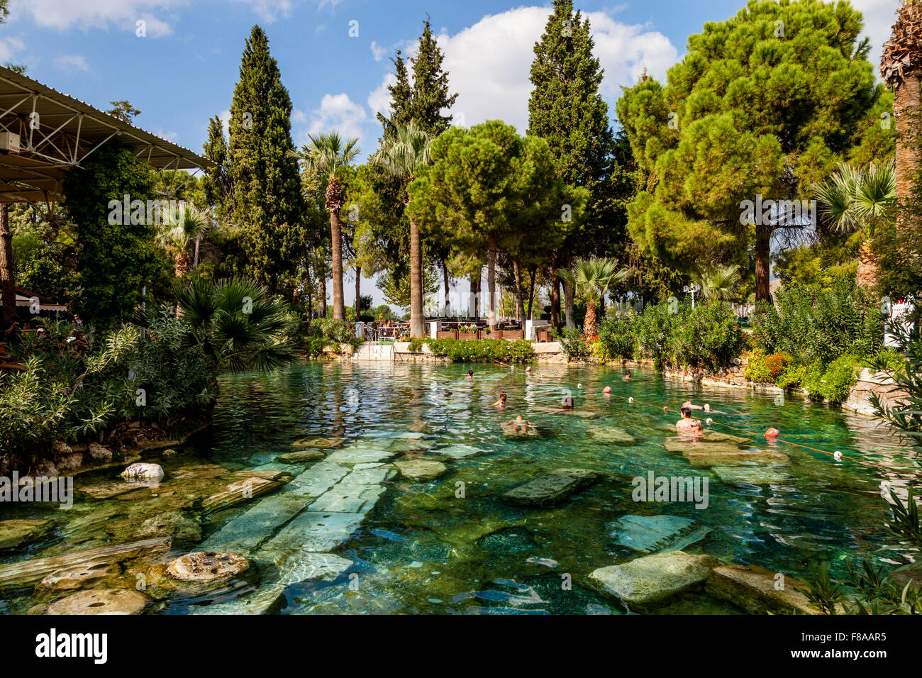 Tourists Swimming In Cleopatra's Pool, Pamukkale/Hierapolis, Denizli ...